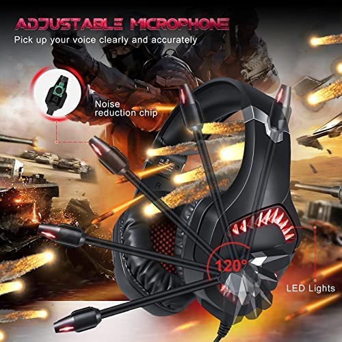 ONIGAL Gaming Headset with Microphone, Wired Headphones with LED Lights (red)