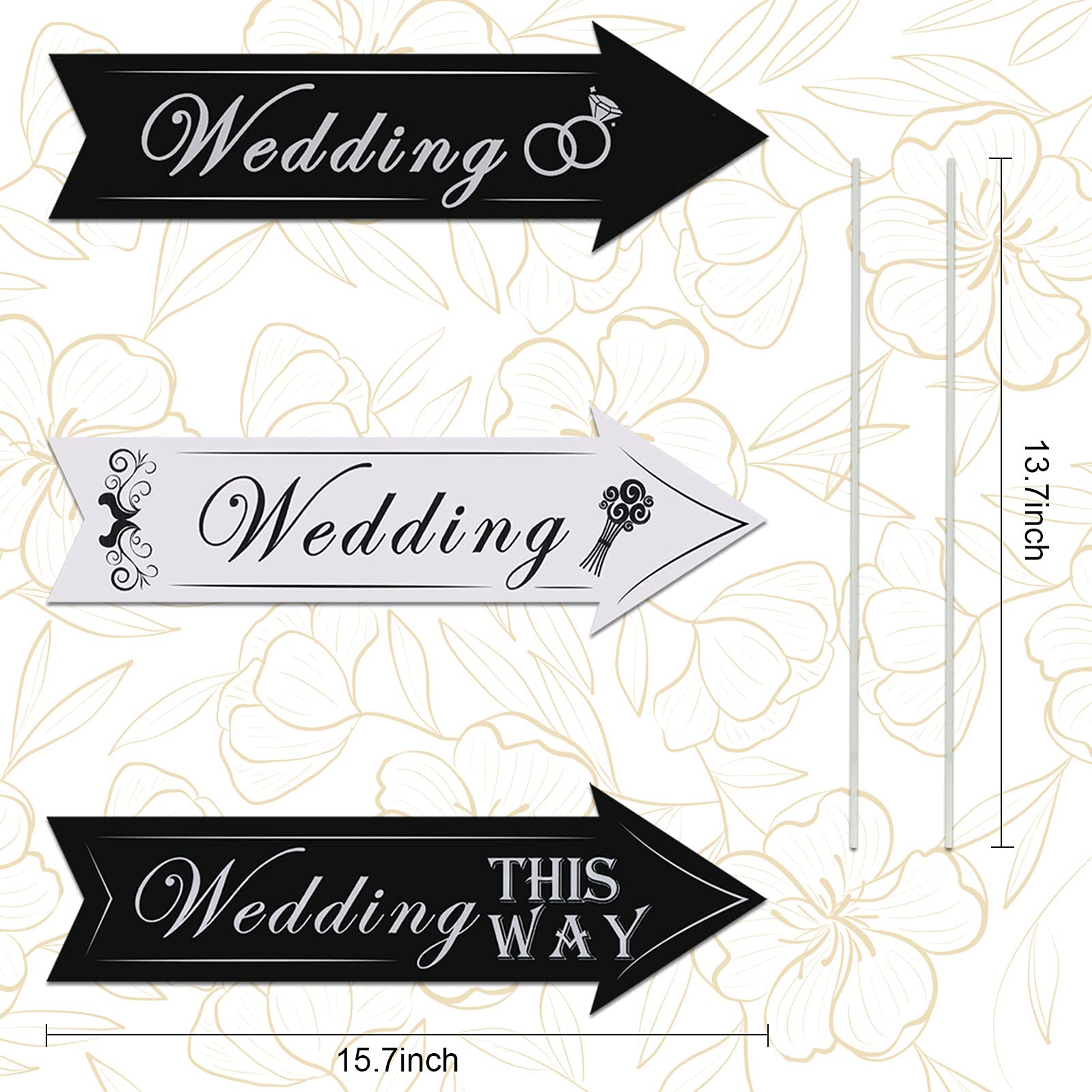 Set of 6 Wedding Directional Yard Signs with Stakes, Double-side Printed Wedding This Way Arrow Black & White Outdoor Directional Road Sign Wedding Supply Decor for Ceremony Reception