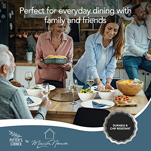 Potter's Corner by Maison Neuve 16-Piece Dinnerware Set Service for 4 - Hand Crafted Bowls and Plates Set w/Mugs, Stoneware Dinnerware Set, Microwave & Dishwasher Safe Plate Set - Oxford White