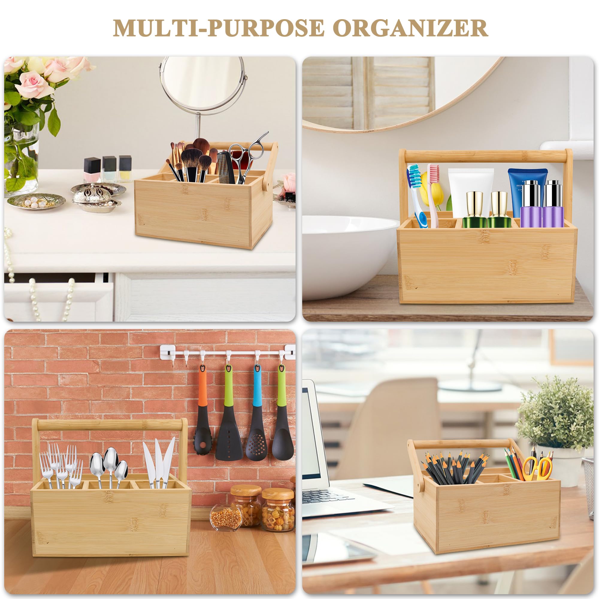 MITUKIYOUNG Utensils Holder, Caddy Cutlery Holder Silverware, Utensils Organizer, Bamboo Utensil Holder And Organizer with Handle, Utensil Holder for Party, Basket Holder for Kitchen Table, Cabinet