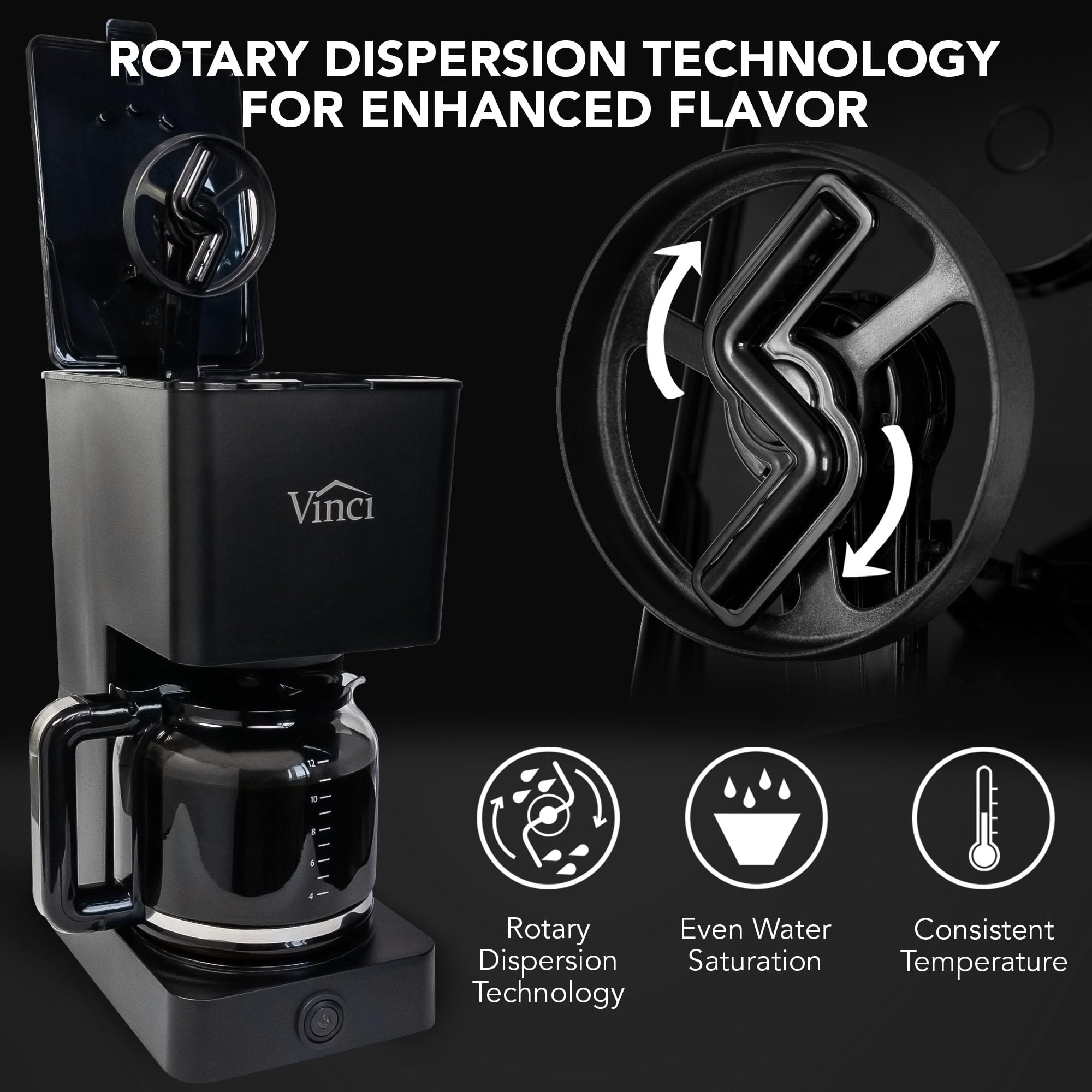 VINCI RDT Classic Coffee Maker 12 Cup Spinning Spray Head Coffee Brewer