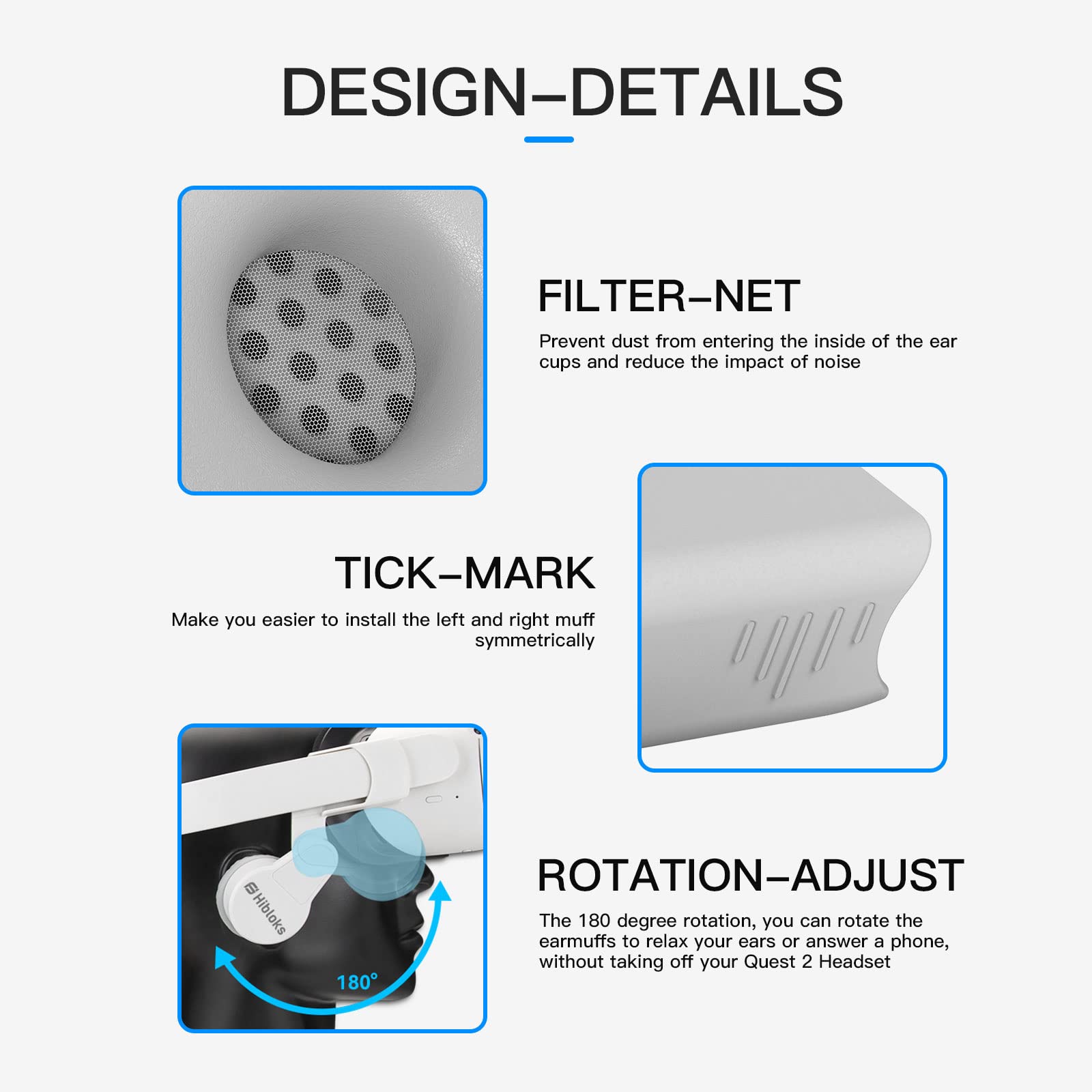 RCstyle Hibloks Adjustable Ear Muffs for Meta/Oculus Quest 2, Enhance Sound Effect for Meta/Oculus Quest 2 Accessories, Compatible with Original Strap/Elite Strap