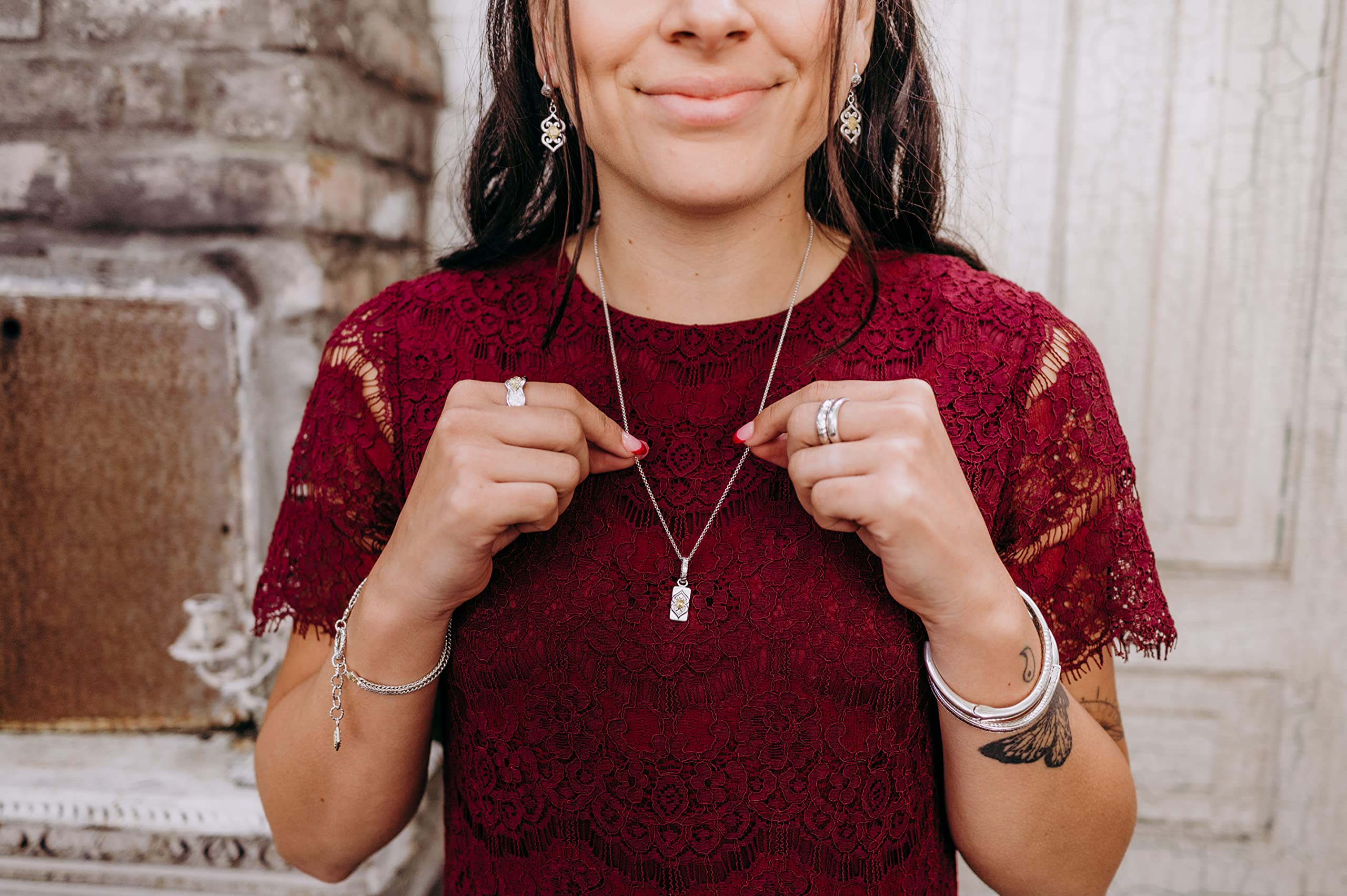 New Beginnings by Janyl Adair - Yellow Gold Plated .925 Sterling Silver Rectangular Enhancer Pendant Necklace - 18” w/ 2" Adjustable Extender