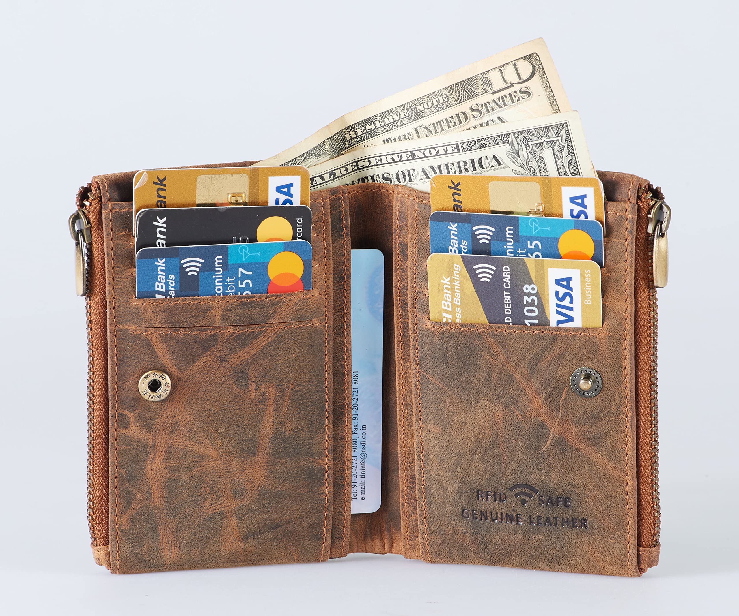 PICCO MASSIMO Genuine Leather women's Wallet | RFID blocking Leather wallet For women,Zipper Card Holder And Money Bi-Fold | Hunter Colour