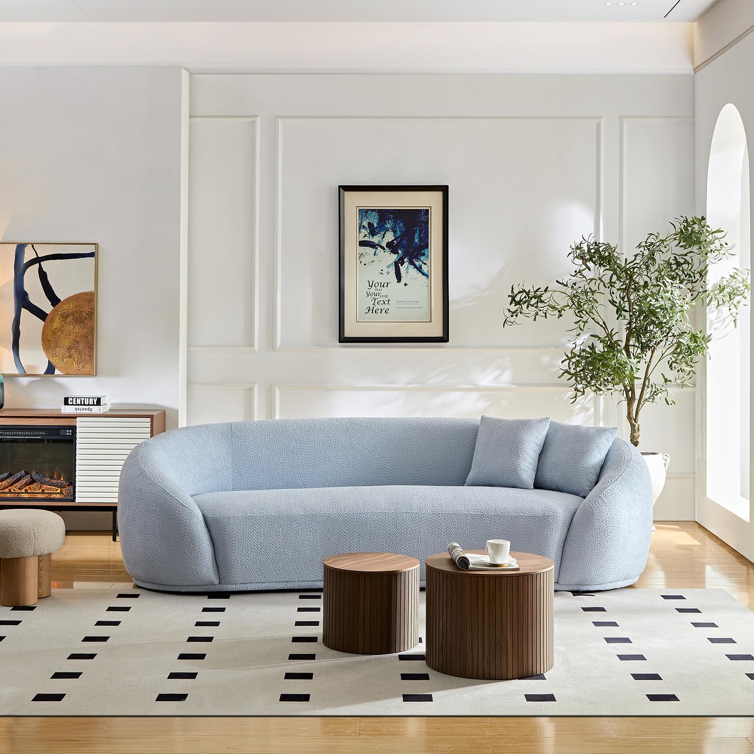 YOPENG 103.5" Curved Sofa Cloud Couch,Minimalist Luxury Boucle Fabric Deep Seat Sofa,Unique Comfy 4 Seater Curved Sofas for Living Room,Bedroom,Apartment,Small Space,2 Pillows,Camel
