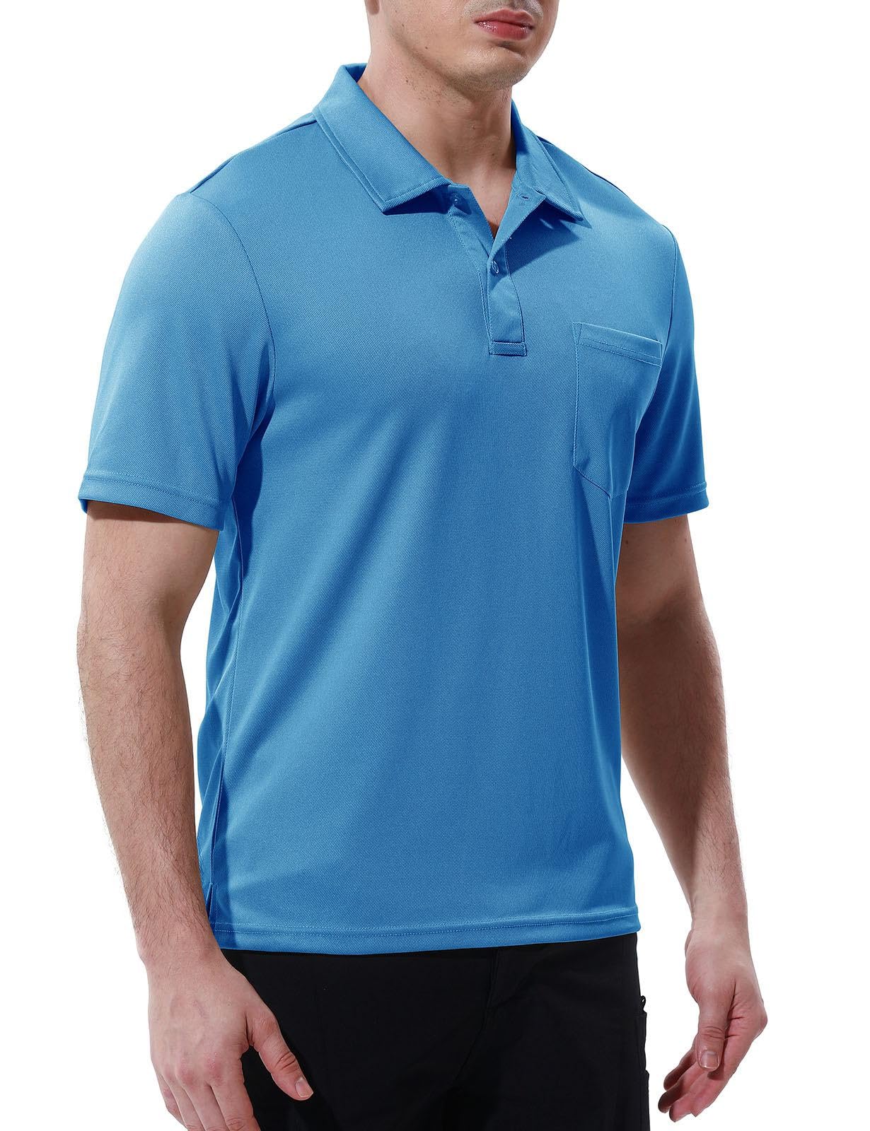 Rdruko Men's Activewear Polo Shirts Short Sleeve Quick Dry Outdoor Golf Sports Shirts with Pocket(Blue, US L)