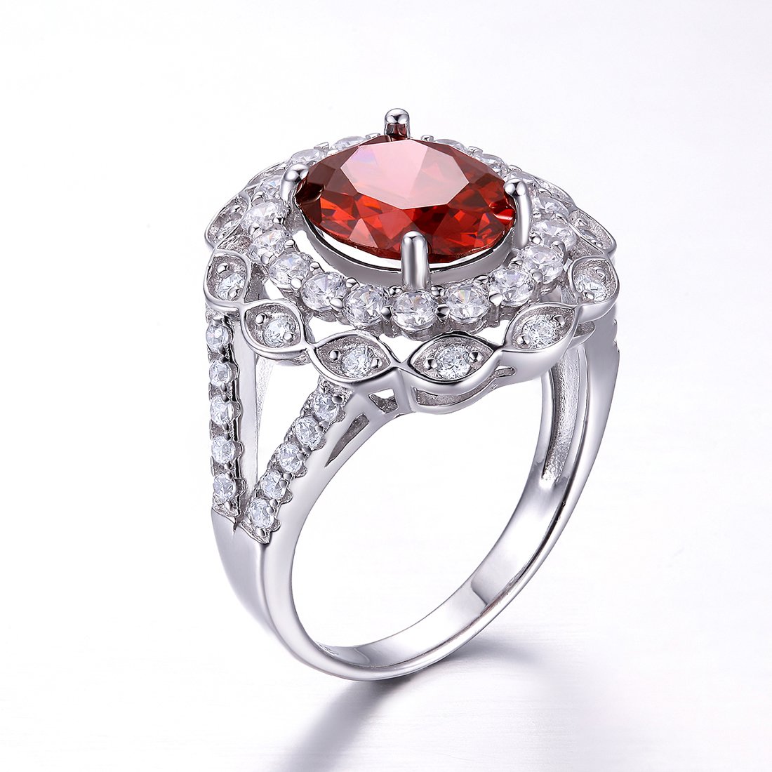 Merthus 8x10mm Oval Cut Simulated Spessartine Garnet 925 Sterling Silver Statement Flower Ring for Women Size 7