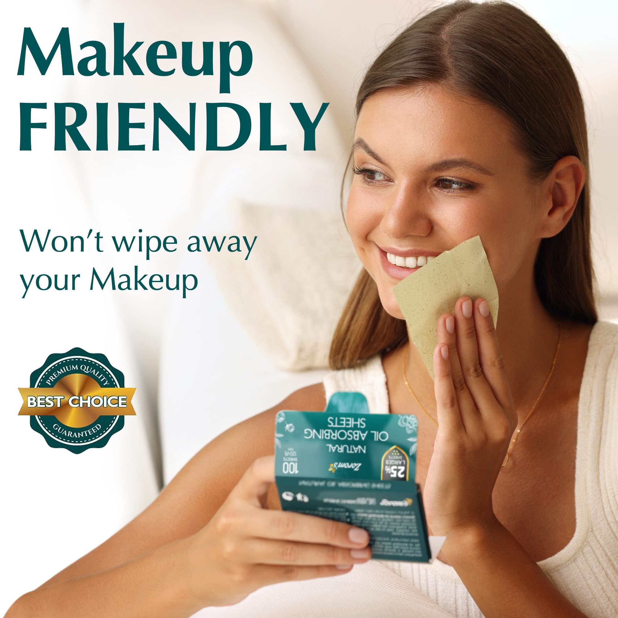 Natural Green Tea Oil Blotting Sheets for Face - 25% Larger Sheets (4.7x3β) - 300 Makeup Friendly Blotting Papers for Face - Easy Dispensing Oil Absorbing Sheets for Face