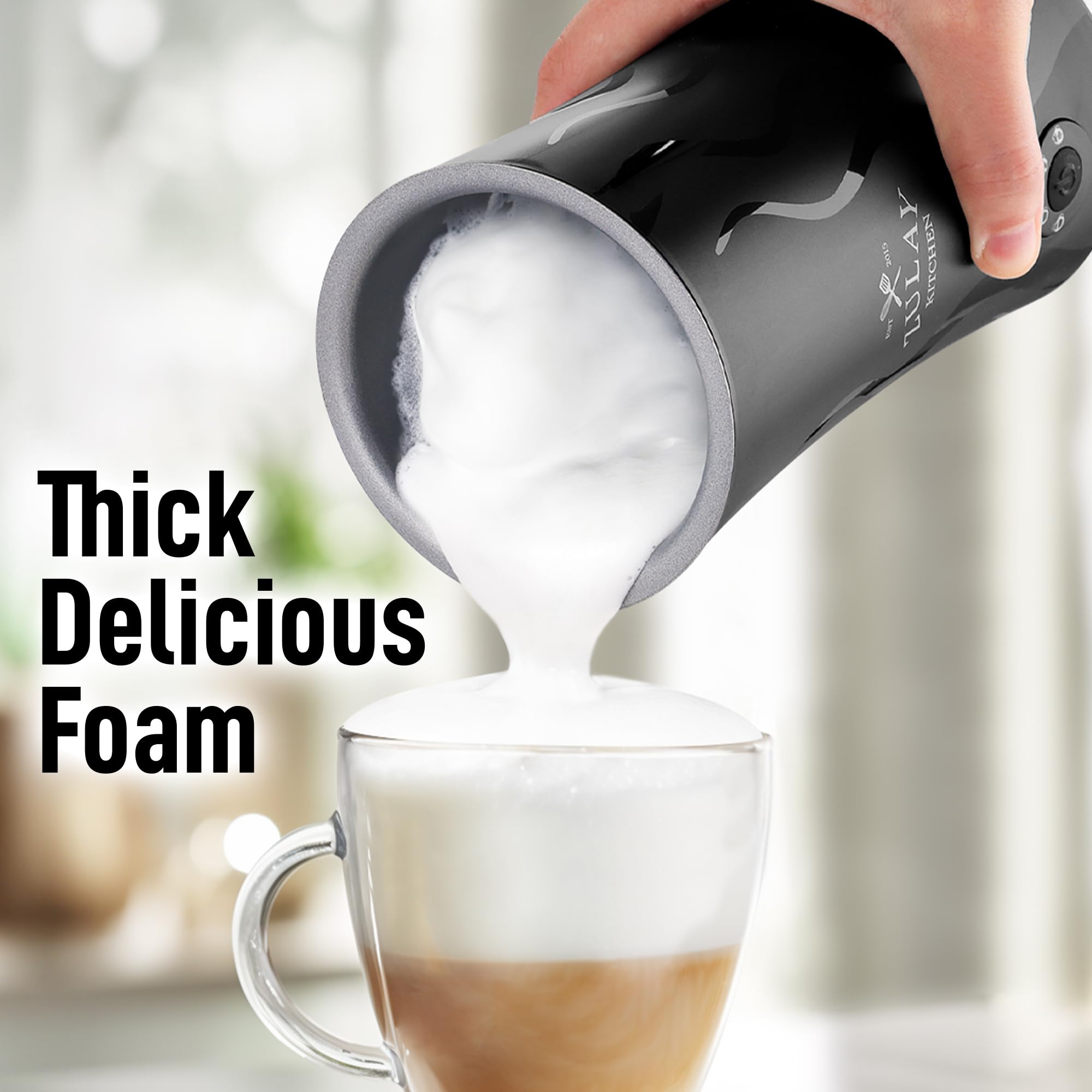 Zulay 4-in-1 Milk Frother and Steamer - Automatic Hot and Cold Foam Maker with Auto Shut Off & Temperature Control for Coffee, Latte, Cappuccino, Hot Chocolate - Black