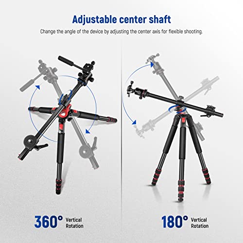 NEEWER 73.6" Horizontal Tripod with Multi Angle Center Column, Ball Head & Central Axis Platform, Heavy Duty Aluminum Camera Tripod Monopod 360° Pan 180° Tilt for Overhead/Macro Shots, Max Load 22lb