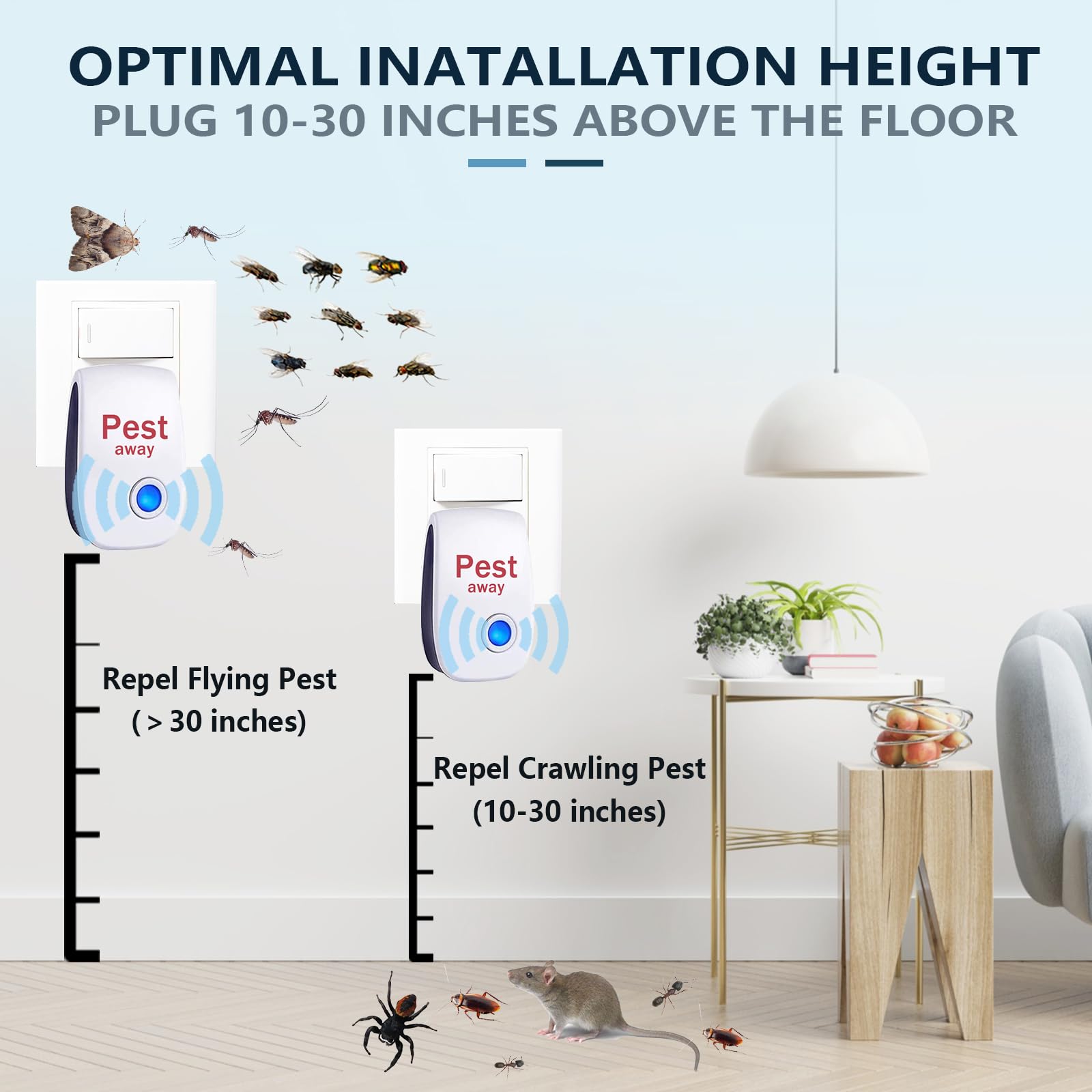Ultrasonic Pest Repellent 10 Pack,Electronic Pest Repellent Plug in,Mosquito Indoor Mice Cockroach Repellent,Efficient Ant Spider Traps to Keep Bugs Ants Fleas Away from Home School Warehouse
