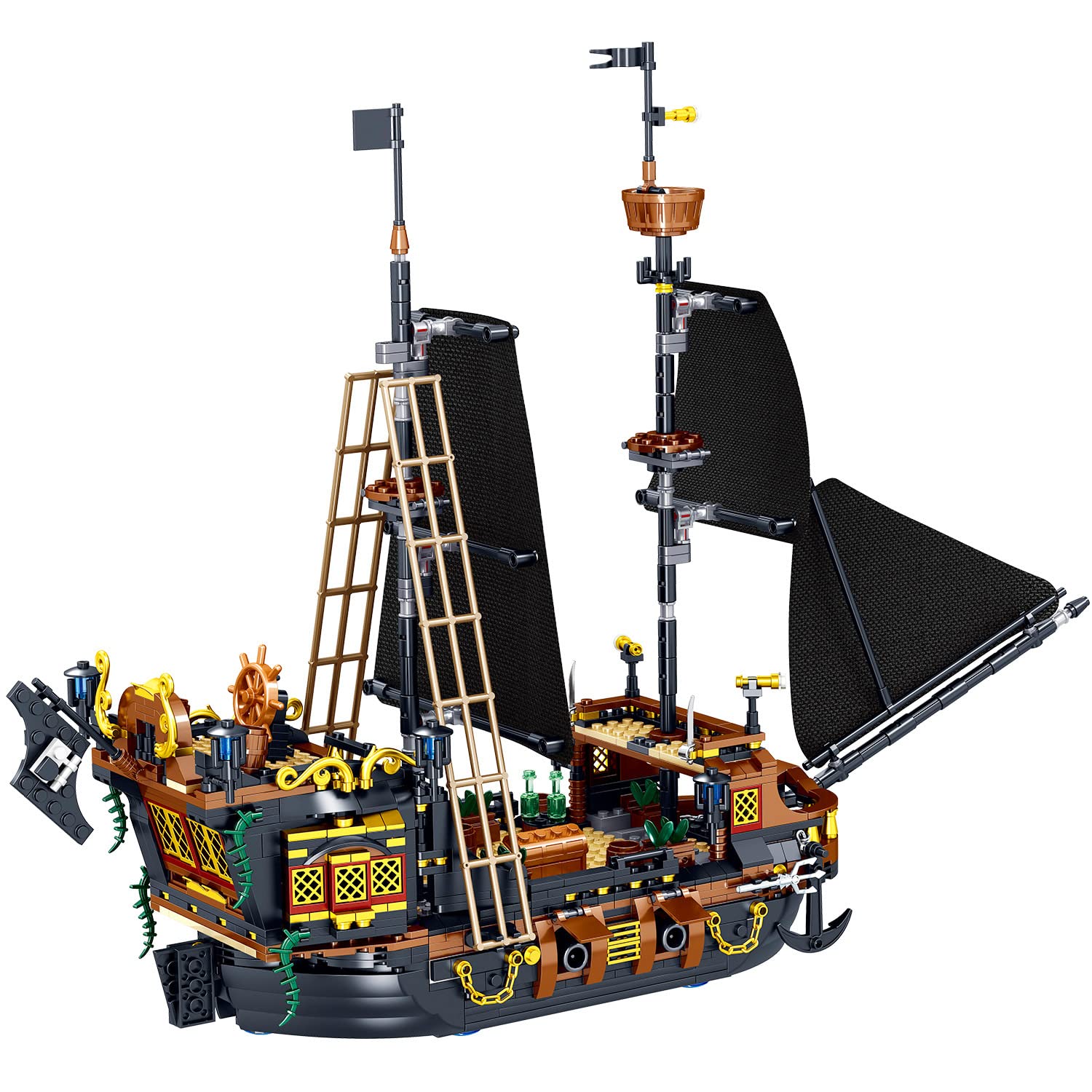 Mesiondy Pirate Ship Model Building Block Kit, MOC Pirate Ship Book Building Block for Boys Aged 6 and Over (919 Pieces)