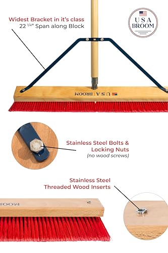 USA Broom 24 in Heavy Duty Push Broom Indoor/Outdoor Garage Shop 100% Made in USA