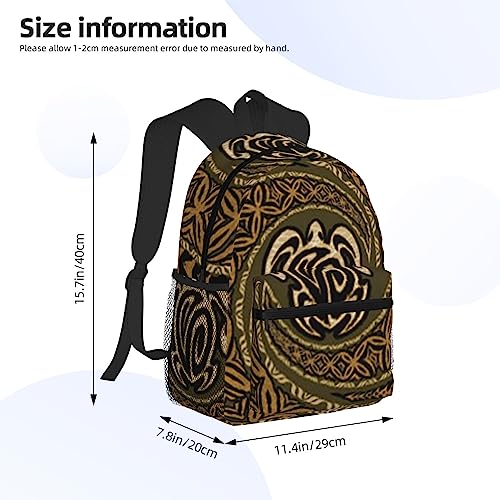 NOKOER Hawaiian Tapa Honu Turtle Printed Lightweight Casual Backpack,Laptop Backpack Waterproof Canvas Bag,Camping Rucksack Travel Daypack