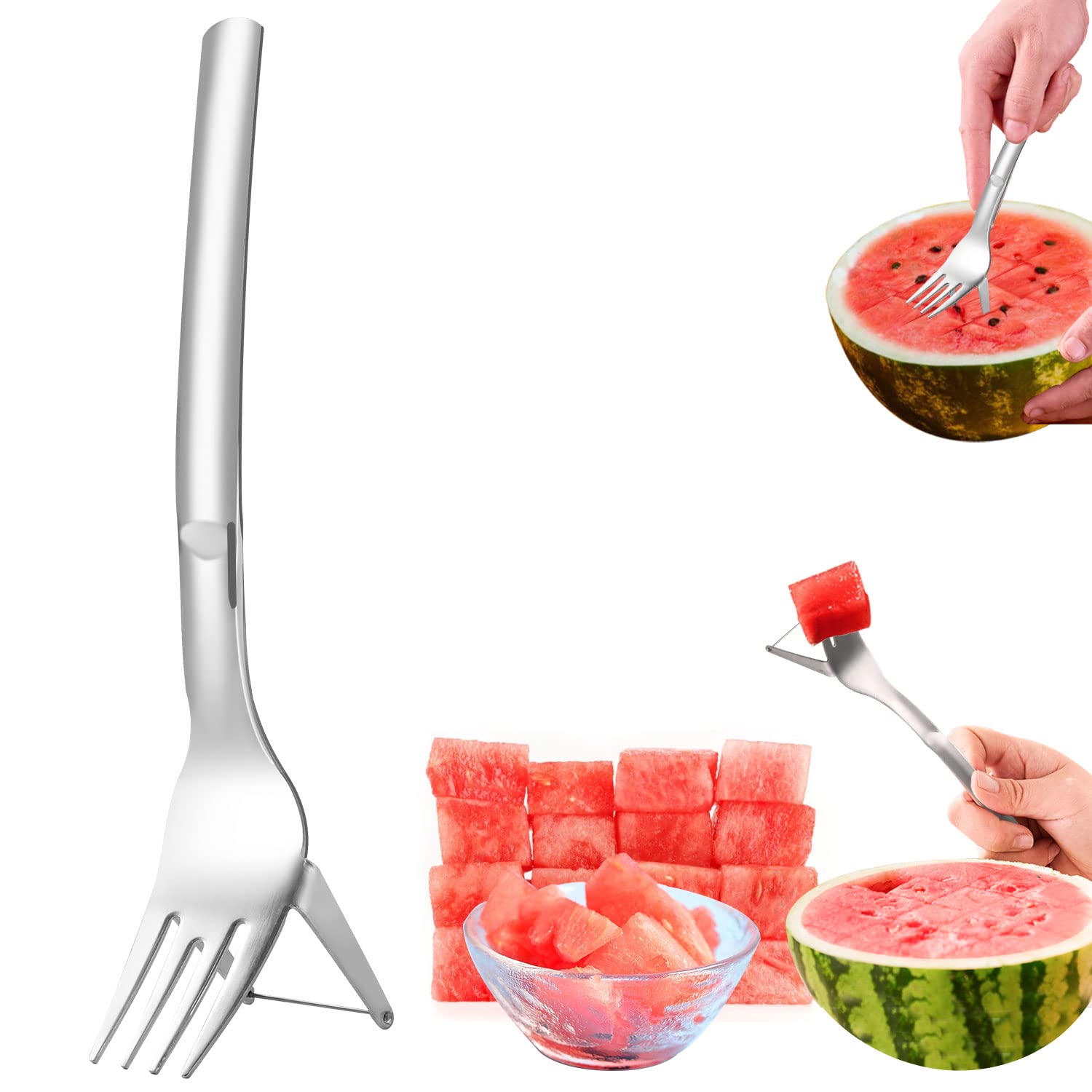 Watermelon Fork Slicer Cutter,2-in-1 Watermelon Fork Slicer, Watermelon Slicer Fork Stainless Steel Cutter, Watermelon Cutting Fork Watermelon Cutter Fork for Home (1pcs)