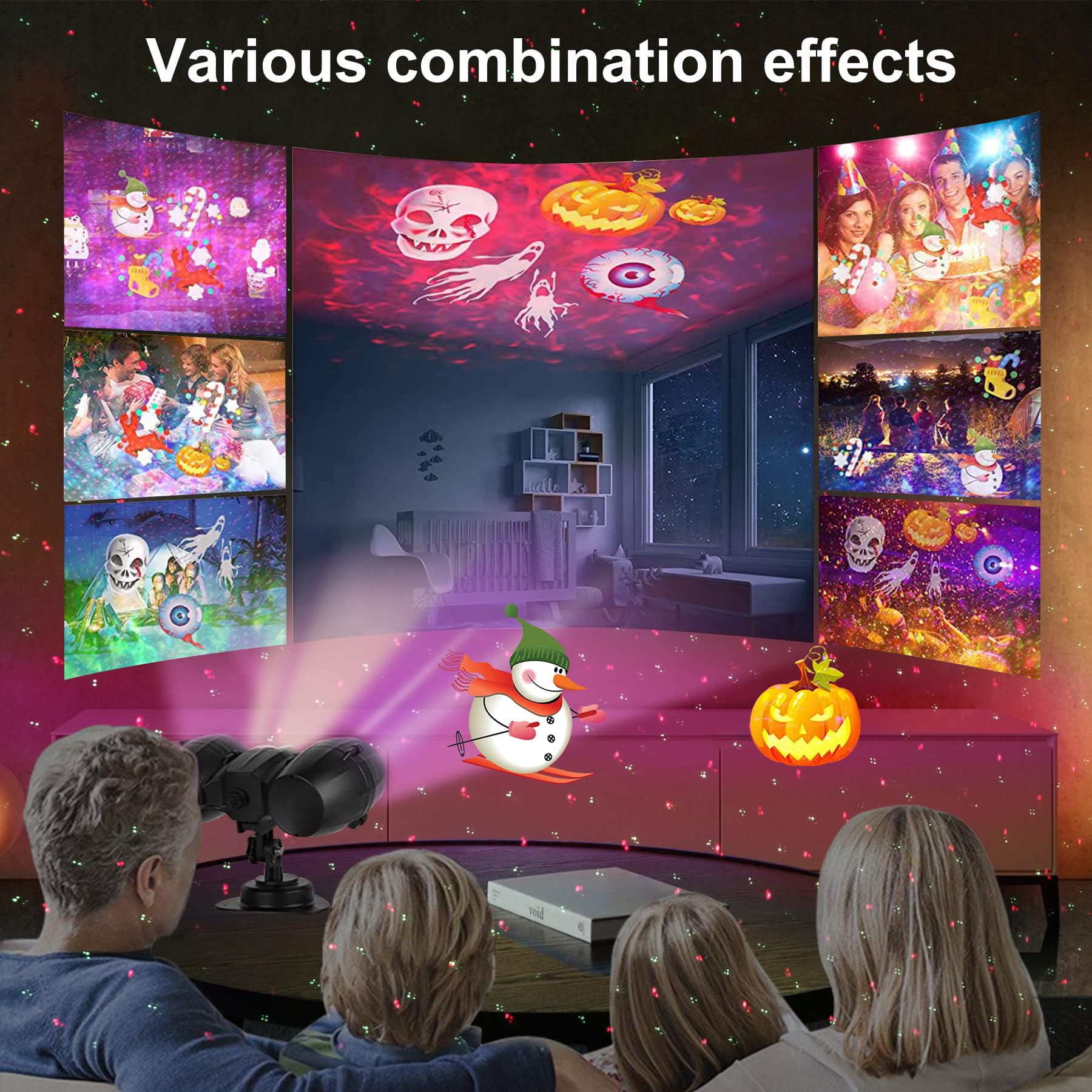 LanAqua Galaxy Light Projector, Christmas Halloween Projector Lights Outdoor, Star Projector for Ceiling for Adults with Remote & Time, HD 3D Ocean Wave and Patterns,3 in 1 Night Light Projector