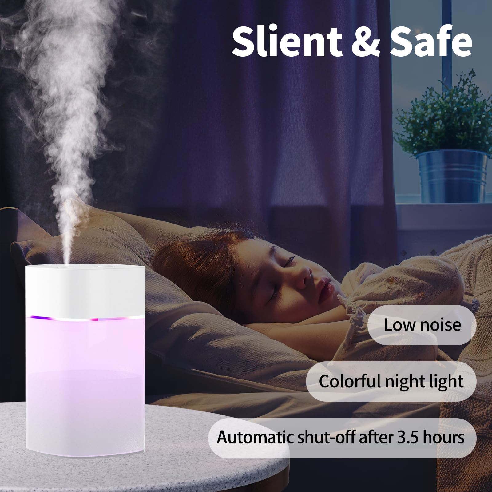 Small Humidifier, Mini Humidifier for Plant, 400ml Cool Mist Humidifiers for Bedroom, Desk Personal Humidifiers for Indoor Office Car, Portable Humidifier for Double Nourishment-White