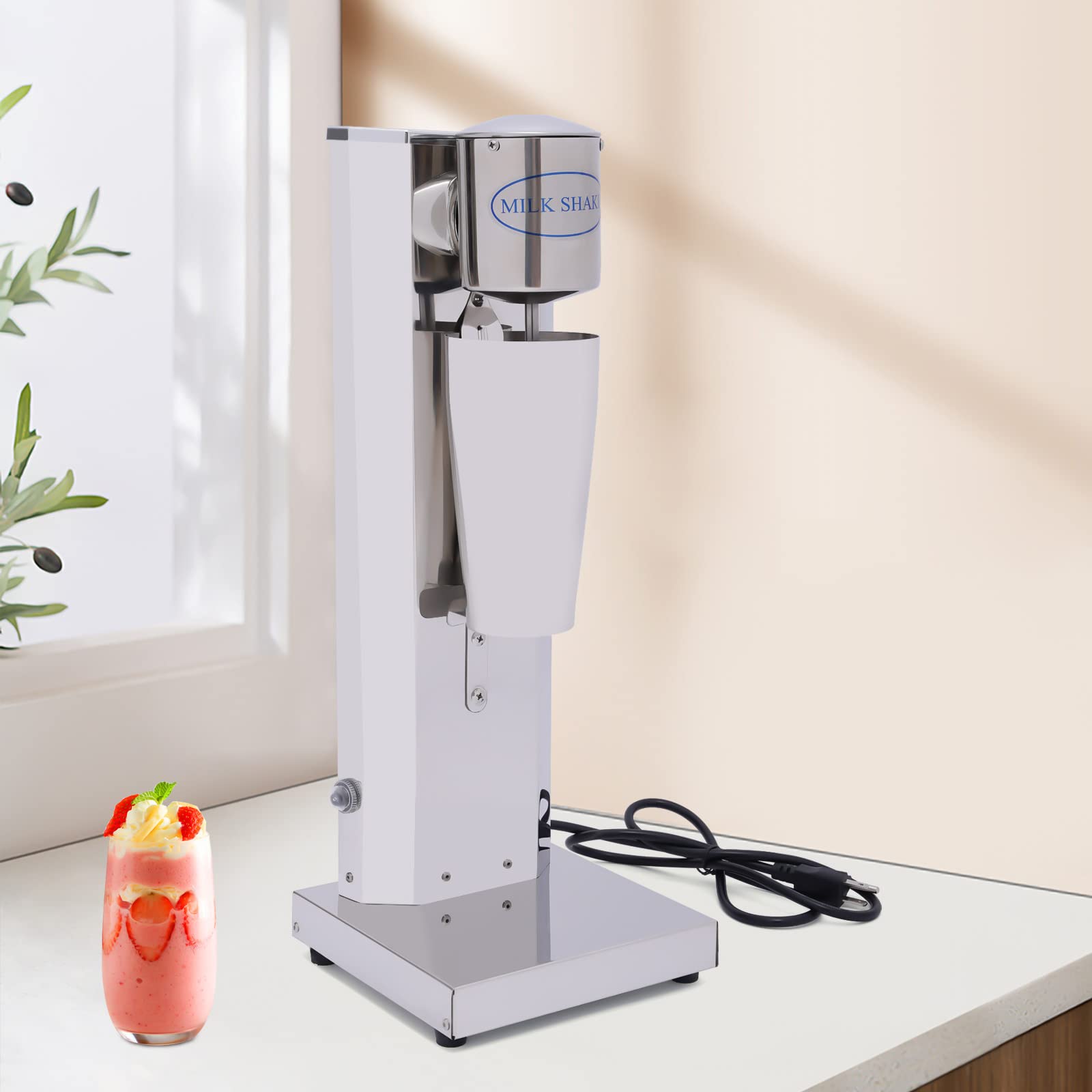 YETINGSHOP Milkshake Maker, 180W Stainless Steel Electric Milkshake Maker Machine, Single Head Commercial Drink Mixer for Milkshake Mixed Drink, 800ml Cup, Infinitely Variable Speed
