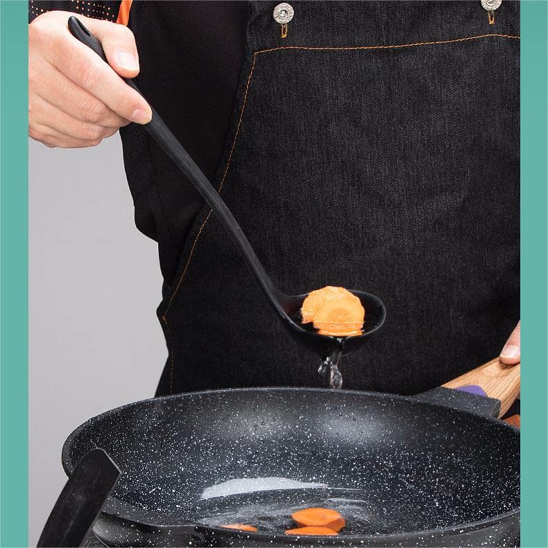 KUSCOR Kitchen Utensil Set, 10 Pieces Non-Stick Silicone Cooking Gadgets heat resistant Tools with Tongs Whisk Spatula Ladle,Black
