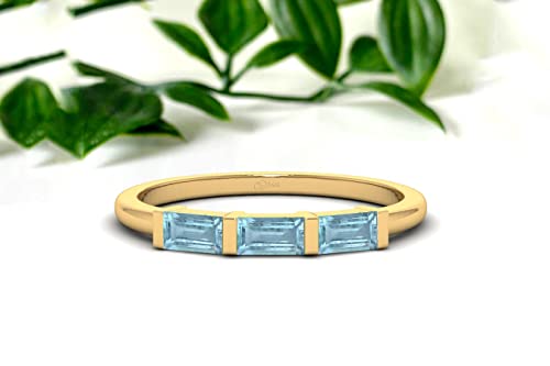 mirahi by chordia jewels Dainty Baguette Ring, 1/4 CT Three Stone Wedding Ring, Yellow Stackable Aquamarine Rings for Women