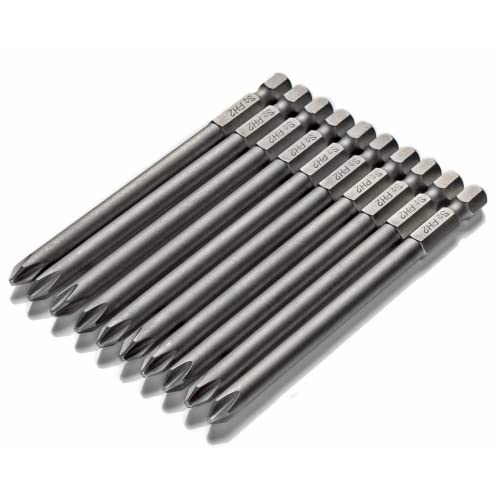 VESTTIO Phillips Cross Slot PH2#2 Long Screwdriver Bit Set 10PCS 1/4 Inch Hex Shank 4 Inch/100 mm Length S2 Steel with Magnetic for Power Screwdriver Drill Impact Driver