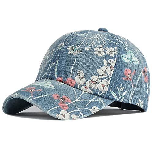 Qianuer Denim Cotton Baseball Cap for Women Adjustable Trendy Low Profile Dad Hat (Blue A)