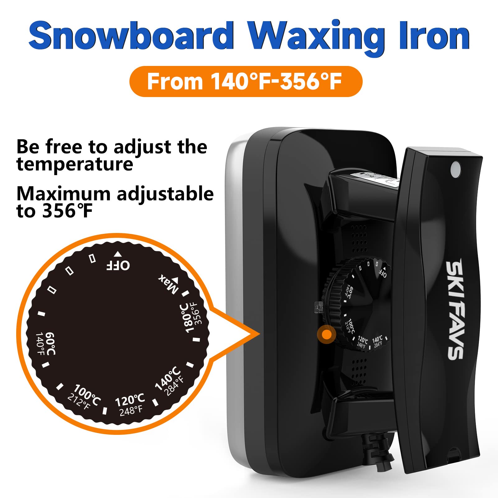 Skifavs Ski Wax Iron - Snowboard Waxing Iron 110V 800W with 12mm Base Plate and Tuned Tuning Thermostat High Adjustable Temperature Control Accuracy for All Waxes - Black