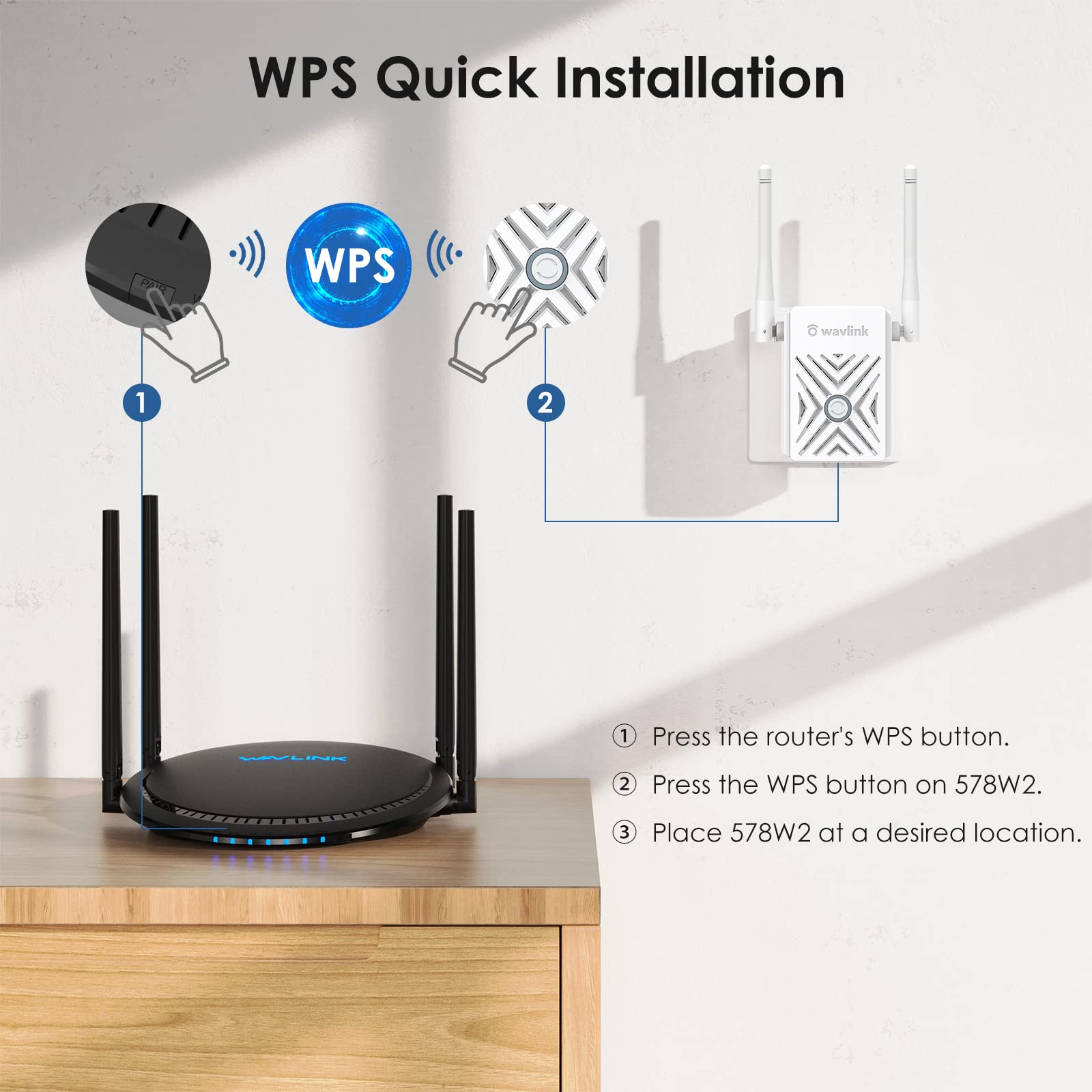 WAVLINK WiFi Extender, WiFi Range Extenders High Speed Signal Booster 1200Mbps 2.4 + 5Ghz Dual Band Wi-Fi Amplifier Repeater (N400-WiFi Extender)