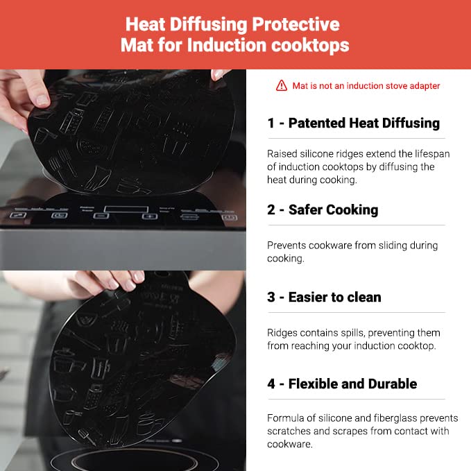 VEM Induction Cooktop Mat - Silicone Scratch Protector - for Magnetic Stoven - Non slip Pads to Prevent Pots from Sliding during Cooking (8,46 inches) Black