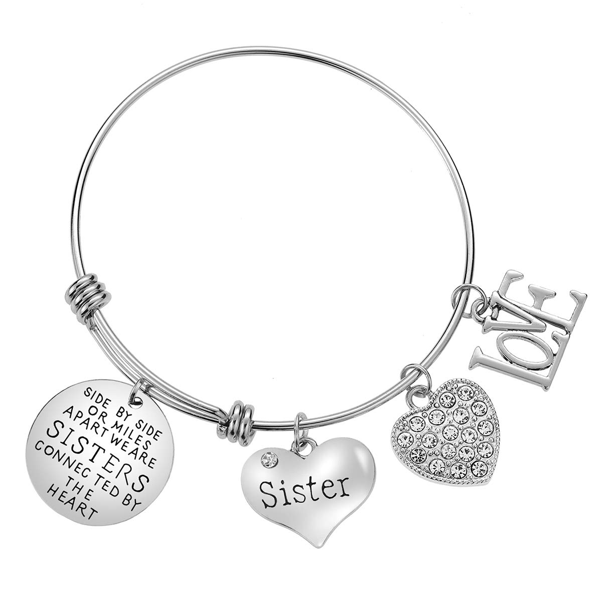 Lcbulu Sister Bracelet Sister Gifts from Sister - Side by Side or Miles Apart We Are Sisters Connected by the Heart, Perfect Birthday Gifts for Sister from Sister (A)