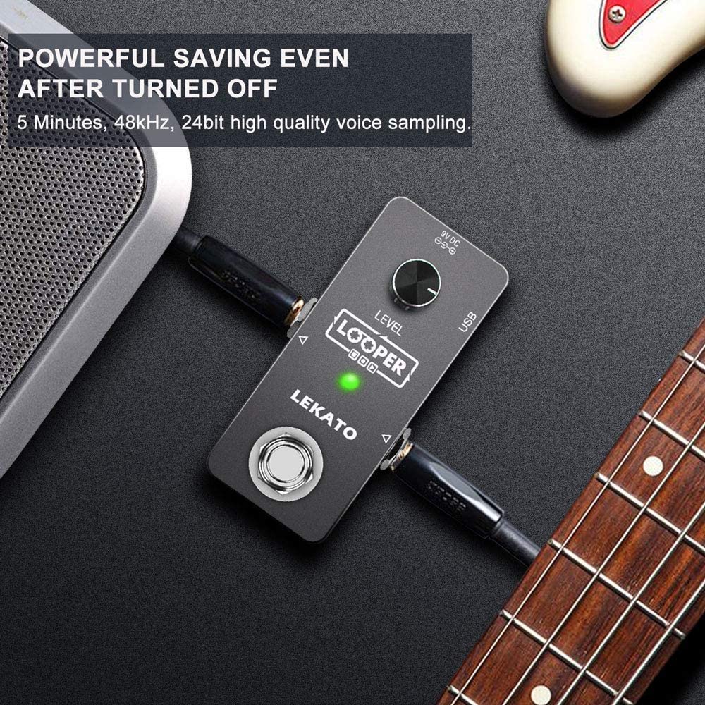 LEKATO Guitar Looper Effect Pedal Loop Pedal Unlimited Overdubs 5 Minutes Looping Time Looper Pedal with USB Cable and 9V 0.6A Pedal Power Supply Adapter