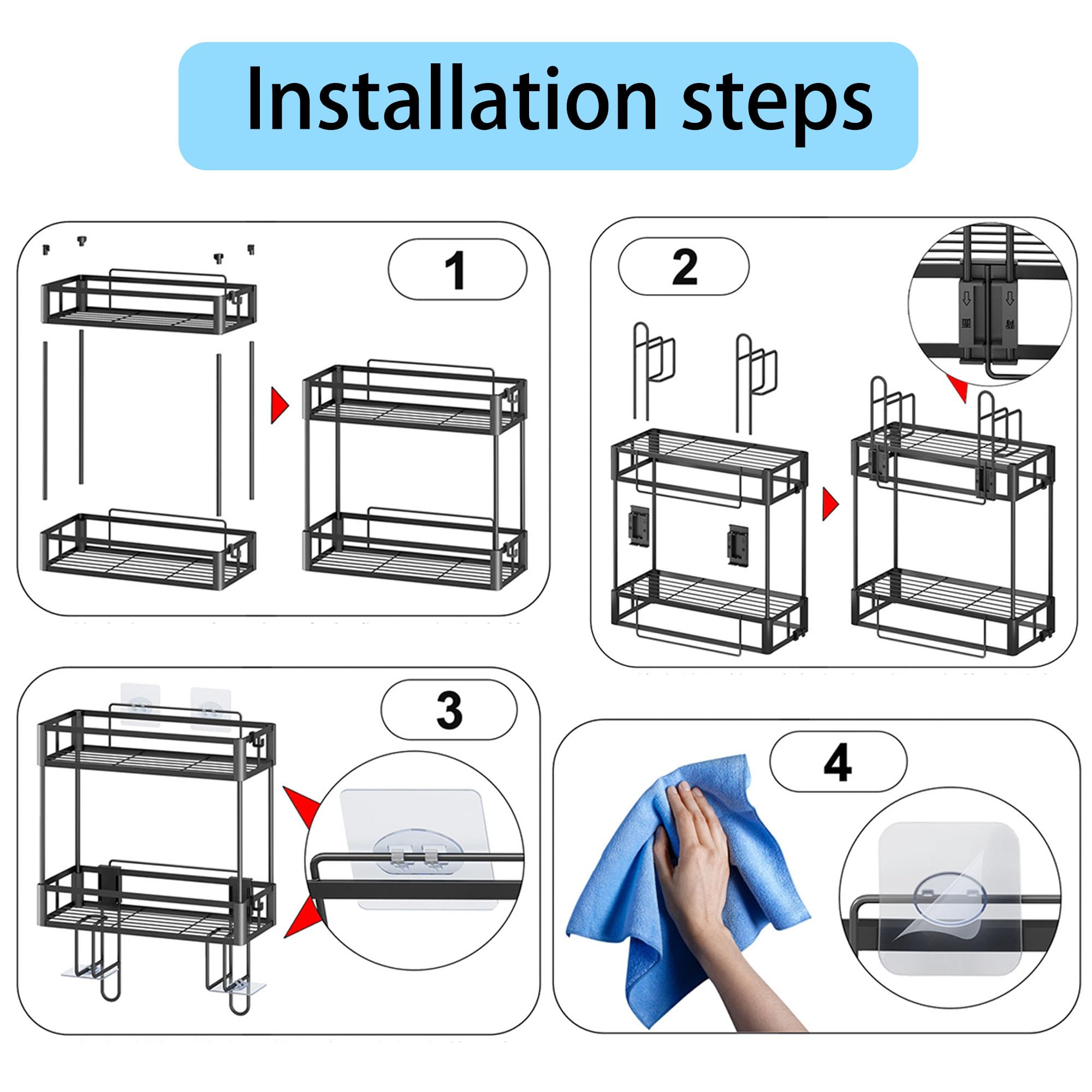ZYOsJK Over The Toilet Storage 2-Tier Bathroom Organizers and Storage,Bathroom Storage Over The Toilet with 4 Hook & Suction Cup,Wall Mounted Floating Shelves Furniture (White)