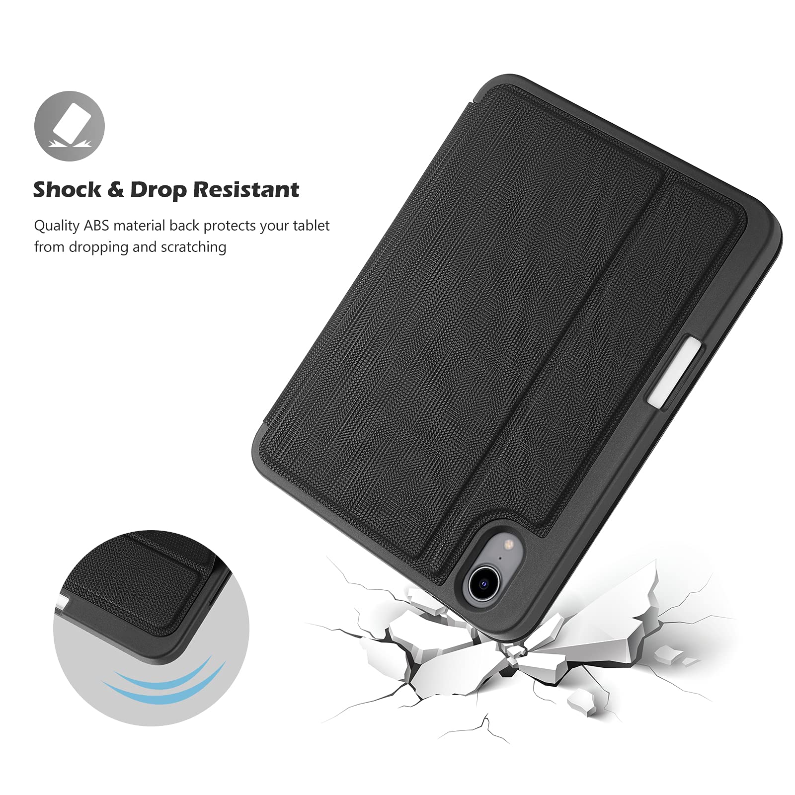 ProCase Cover for iPad Mini 6 Case 2021 Mini 6th Generation Case with Pencil Holder, Slim Smart Folio Stand Cover Shockproof Protective Cases for iPad Mini 6th Gen 8.3 Inch 2021-Black