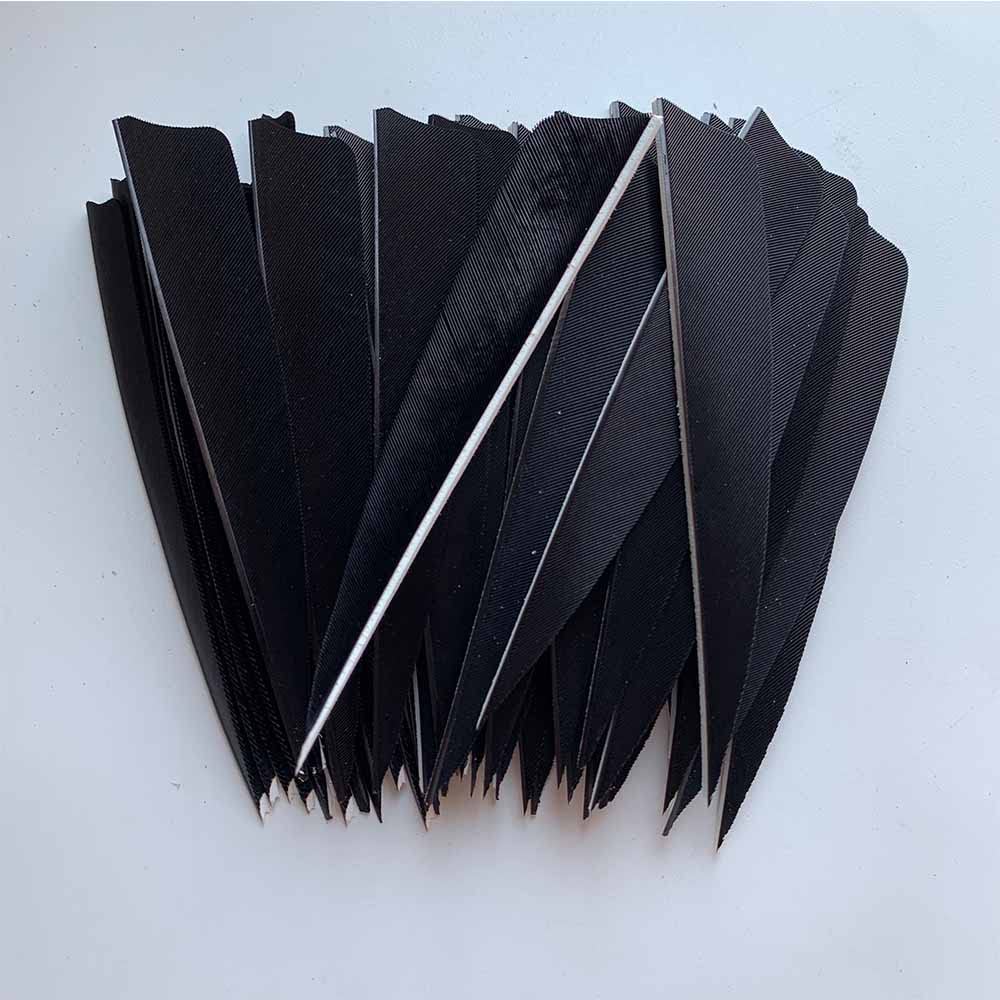 ONTFIHS 100pcs Shield Feather Fletching 4 Inch Real Turkey for Archery Hunting Target Shooting Arrows Right Wing (Black)