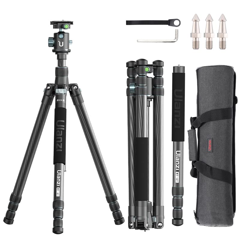 ULANZI MT-61 Professional Camera Tripod, 68.5" Lightweight Carbon Fiber Trabel Tripod with Arca Quick Release 1/4" Screw & 360° Ballhead, for Most Cameras/DSLR/Projector, Weight 3.55lbs, Maxload 33lbs