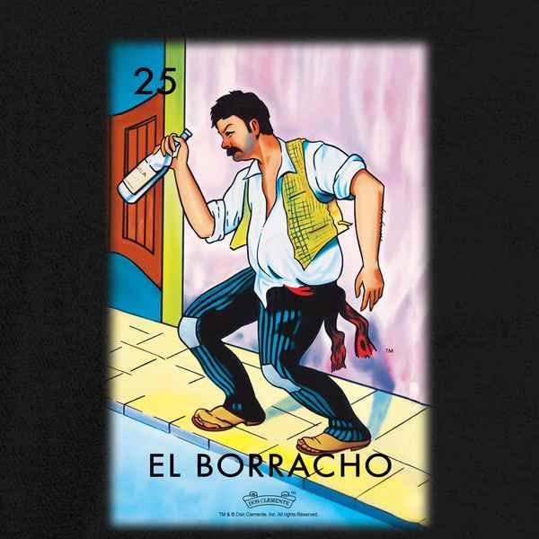 Pop Threads El Borracho Drunk Loteria Card Mexican Latina Graphic Tote Bag for Adults Black 15x15 inches