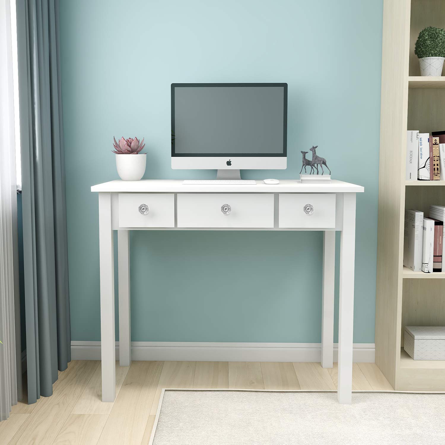 LOMENTICSYDF Home Office Desk Vanity Table with 3 Drawers Writing Desk Bedroom Dressing Desk, Suitable for Small Spaces White