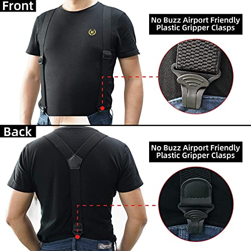 Melo Tough Y back suspenders airport friendly Suspenders,NO buzz with Plastic Clip 1.5 inch fully elastic braces (KHAKI)