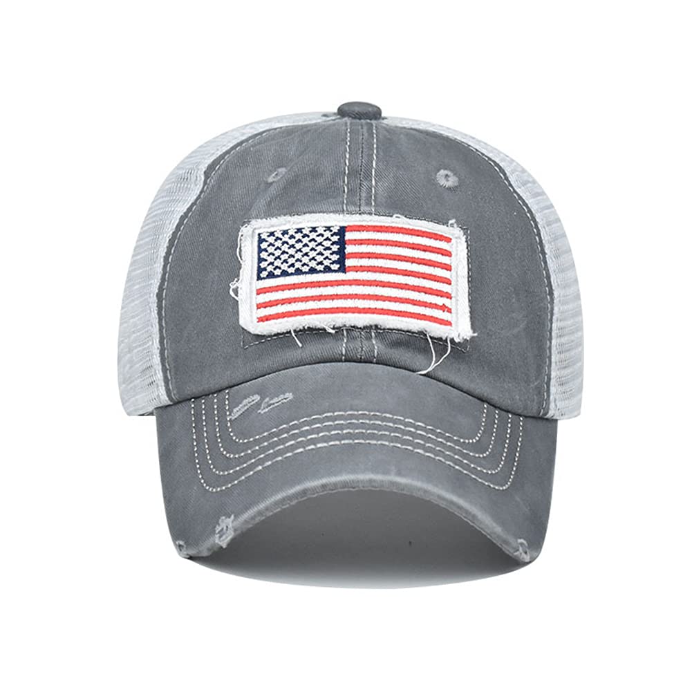 Nogewul American flag Ponytail Baseball Cap for Womens Men High Messy Bun Hat Ponycaps Adjustable Dad Trucker Mesh Hats