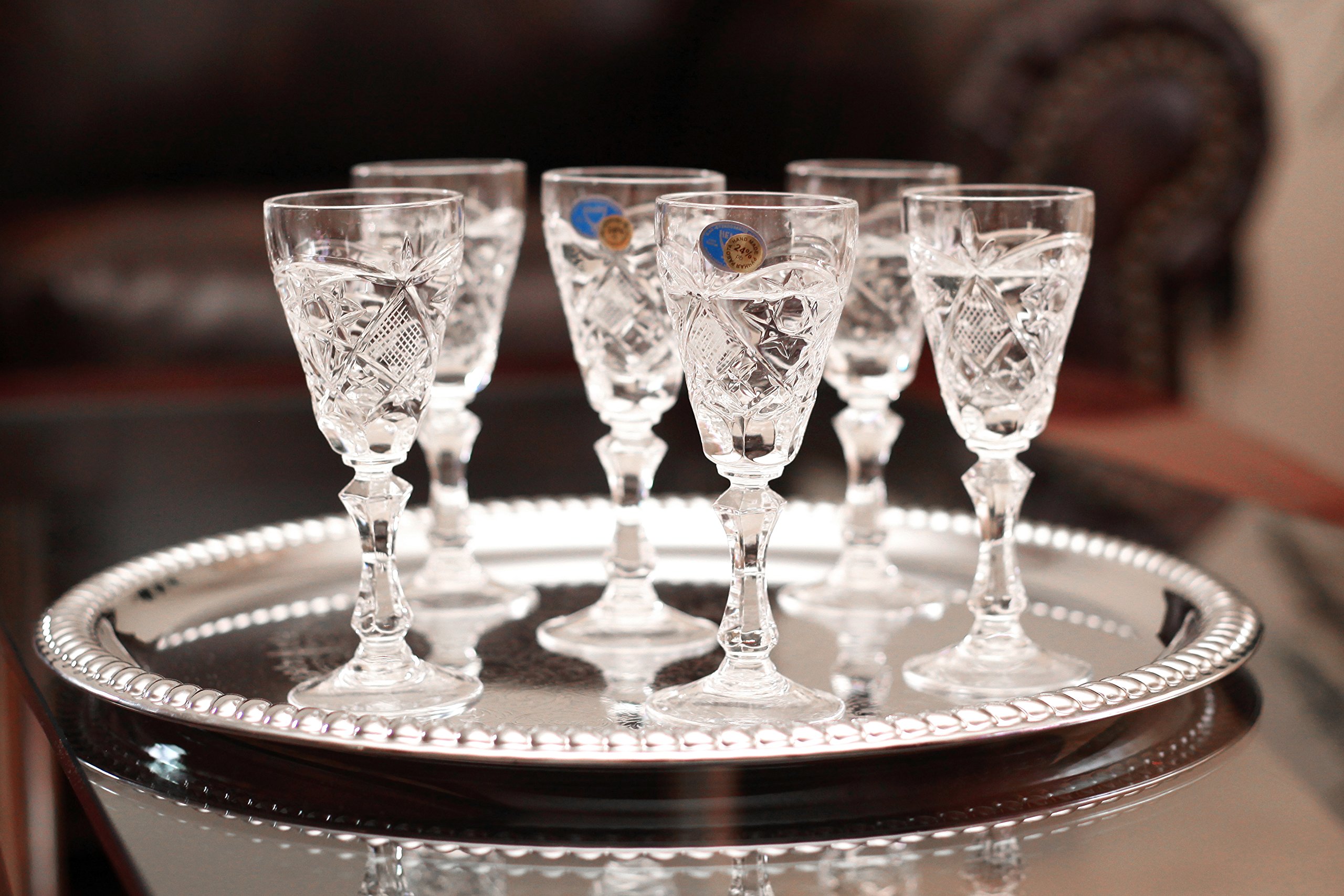Neman Glassworks Set of 6 2-Oz Hand Made Vintage Russian Crystal Glasses, Liquo