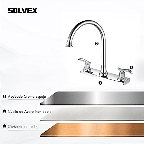 SOLVEX 2 Handle Kitchen Sink Faucet, High Arc 360 Swivel Stainless Steel Pipe 3 Hole Kitchen Faucet, Commercial Modern Chrome Kitchen Sink Faucet, US-SP-80093