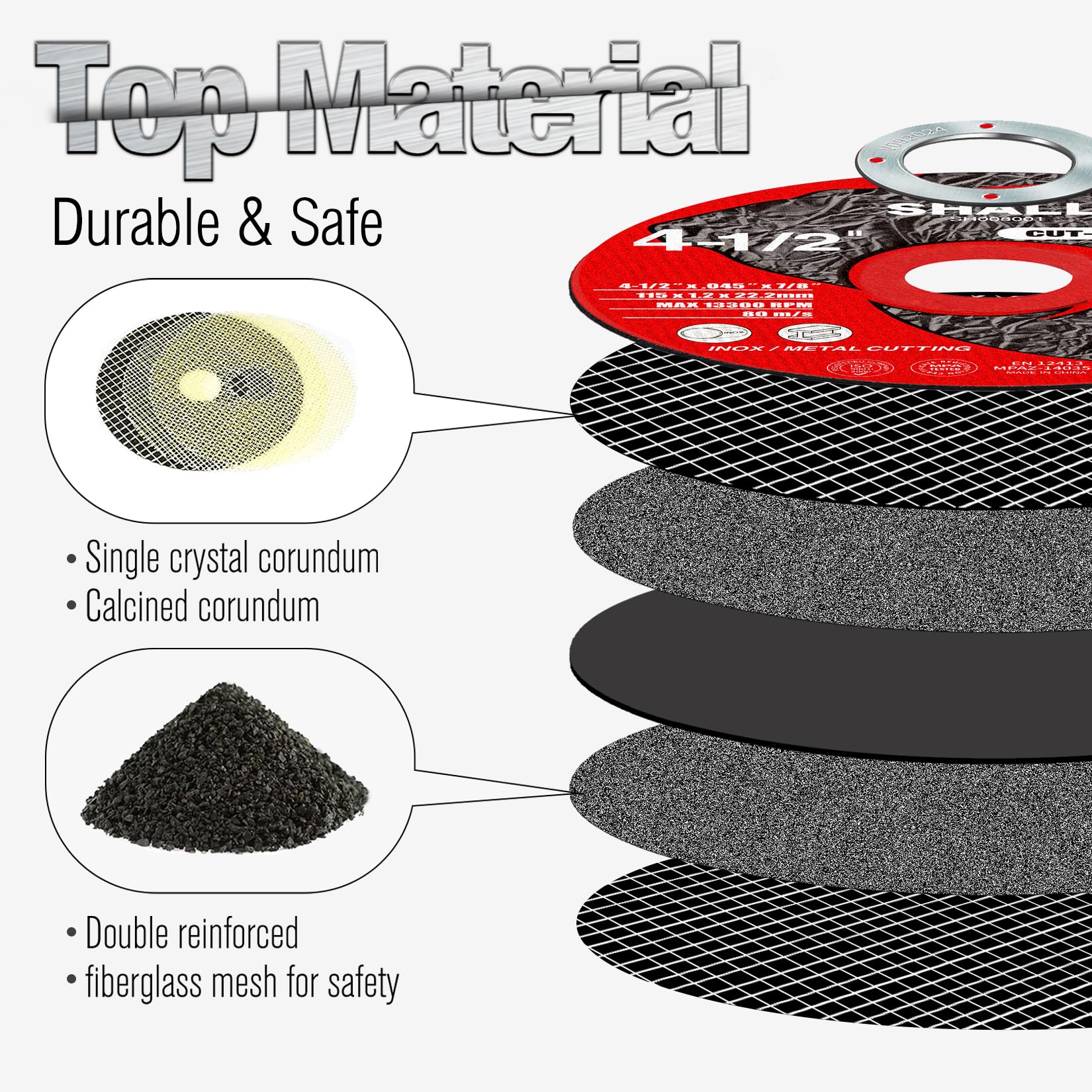 SHALL 50-Pack Cut Off Wheels 4 1/2 x 7/8 Inch, Cutting Wheel with Pouch for Angle Grinder, 4.5β Metal & Stainless Steel Fast Cutting Disc, Grinder Wheel for General Purpose Metal Cutting