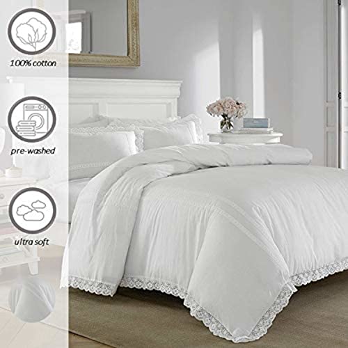 Laura Ashley Home - Queen Comforter Set, Reversible Cotton Bedding with Matching Shams, Stylish Home Decor for All Seasons (Annabella White, Queen)