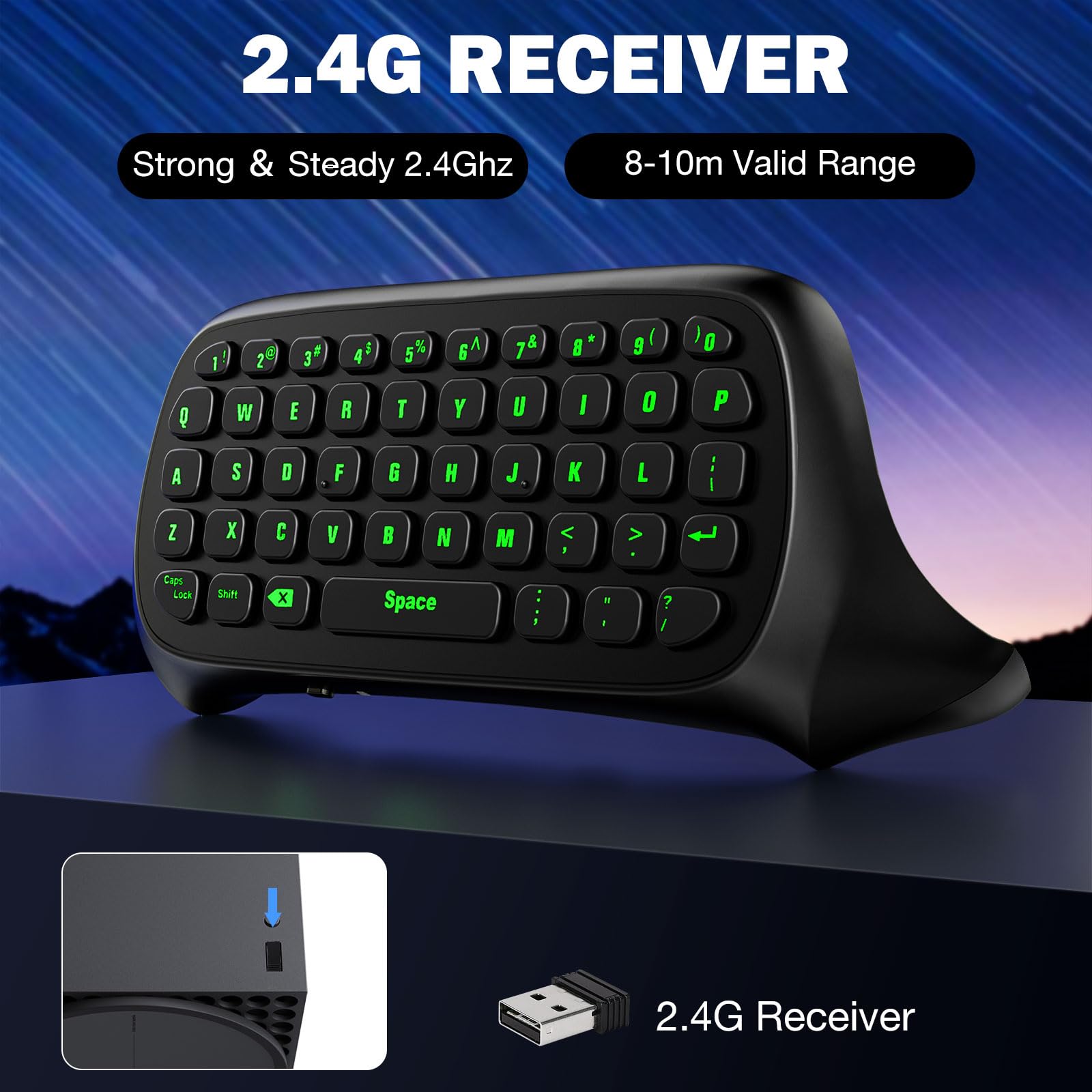 Moko Green Backlight Chatpad for Xbox One Controller, Xbox Series X/S, 2.4G Receiver Chatpad Wireless Message Keyboard Keypad with Headset/Audio Jack for Xbox One/One S/Elite/2 Controller, Black
