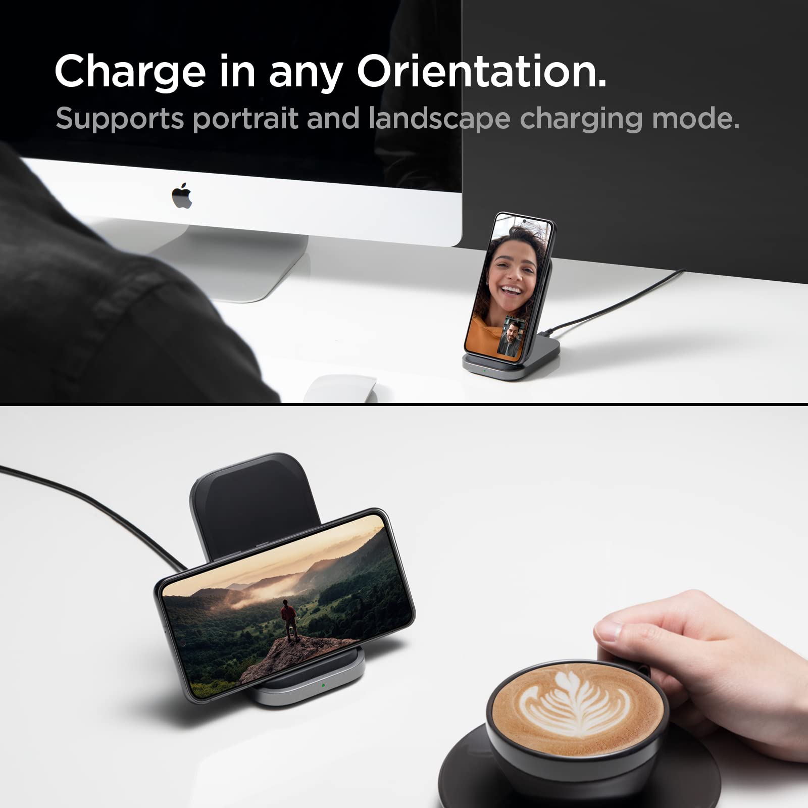 Spigen ArcField 15W Super Fast Wireless Charger Stand with Spigen PPS 25W PD 27W USB C Wall Charger