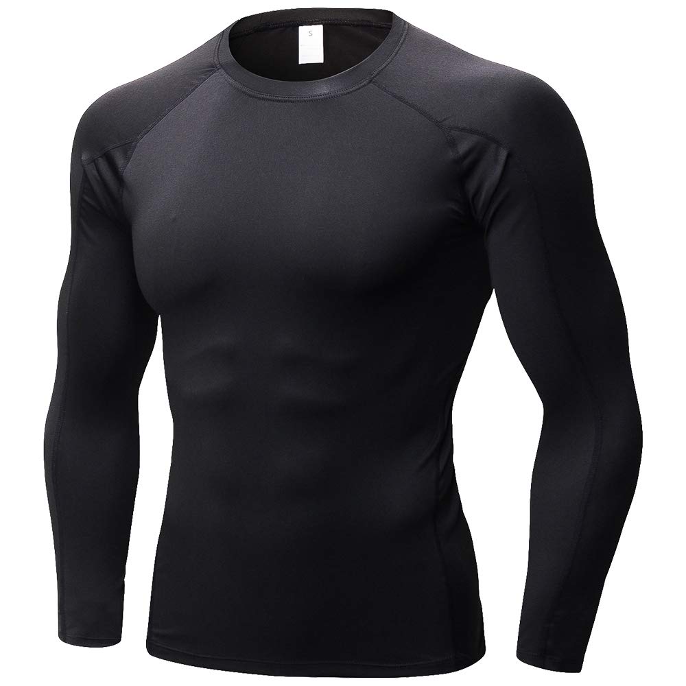 Men's Compression Shirts Long Sleeve, Base-Layer Quick Dry Workout T Shirts Sports Running Tops for Gym Black