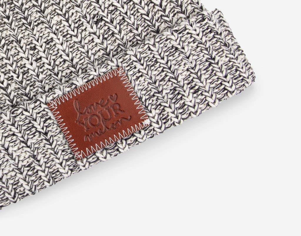Love Your Melon Beanie Unisex Black Speckled Natural Pom Winter Beanies 100% Cotton Made