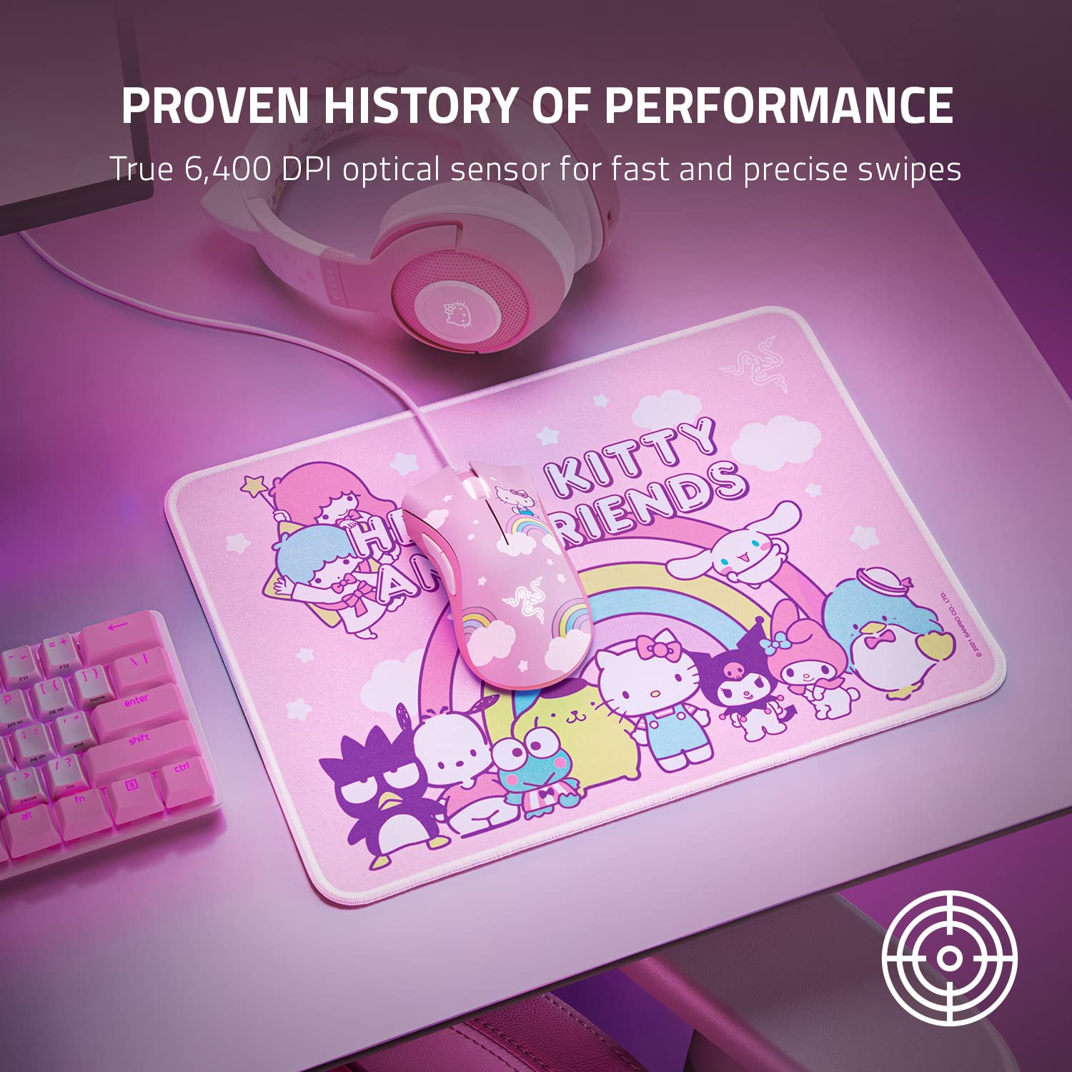 Razer DeathAdder Essential + Goliathus Medium Bundle: 6400 DPI Optical Sensor - 5 Programmable Buttons - Mechanical Switches - Smooth Gaming Mat - Anti-Slip Rubber Base - Hello Kitty & Friends Edition