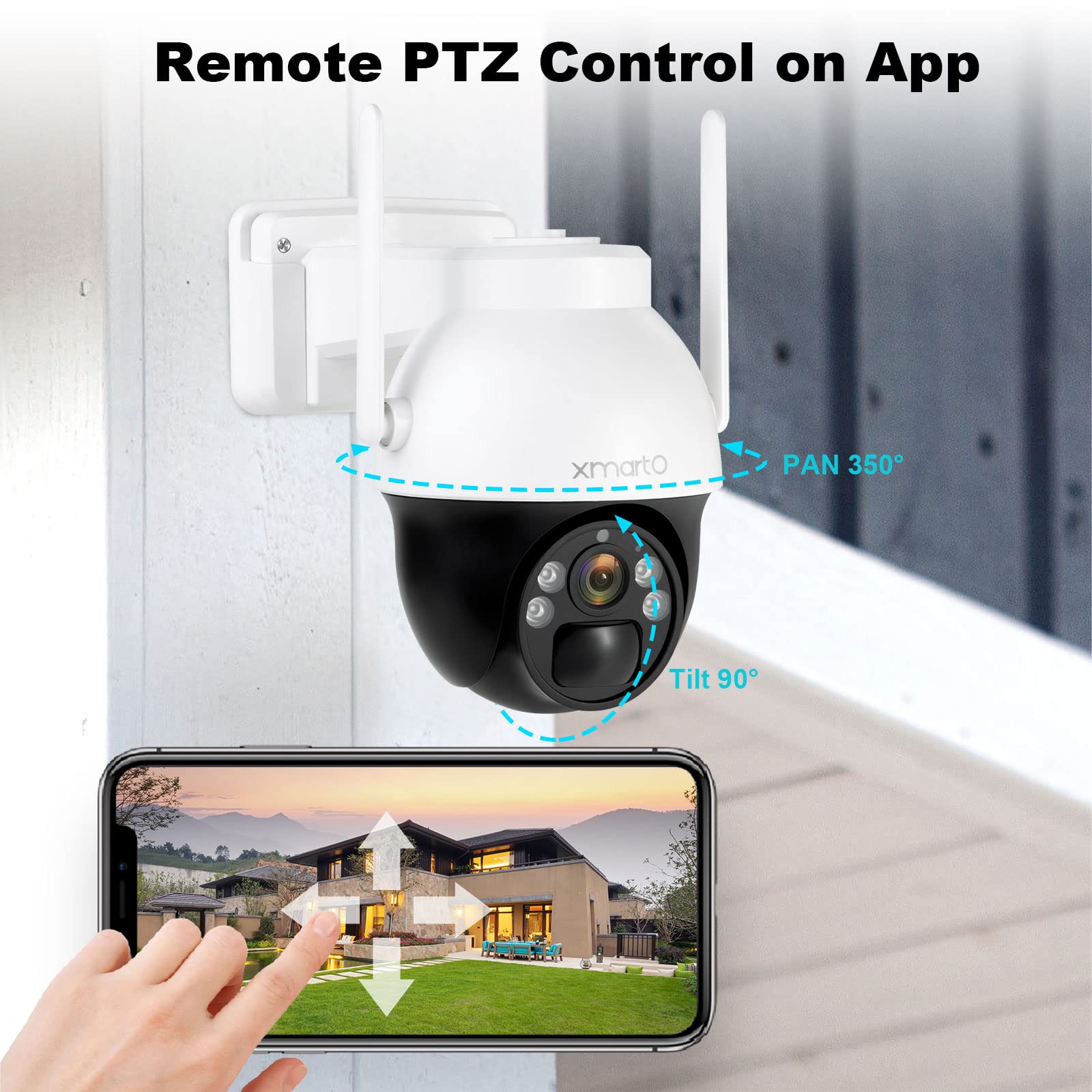 XMARTO 8CH Home Security Camera System Wireless with Human/pet Detection, Smart Flood Lights 2-Way Audio Cameras + 2* Wire-Free PTZ Solar Security Camera, 1TB HDD