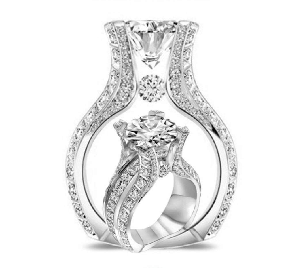 MAIHAO Fashion Women 925 Sterling Silver Ring,White Topaz Cubic Zirconia CZ Diamond Elegant Eternity Engagement Wedding Band Ring Size 6-10 (US Code 7)